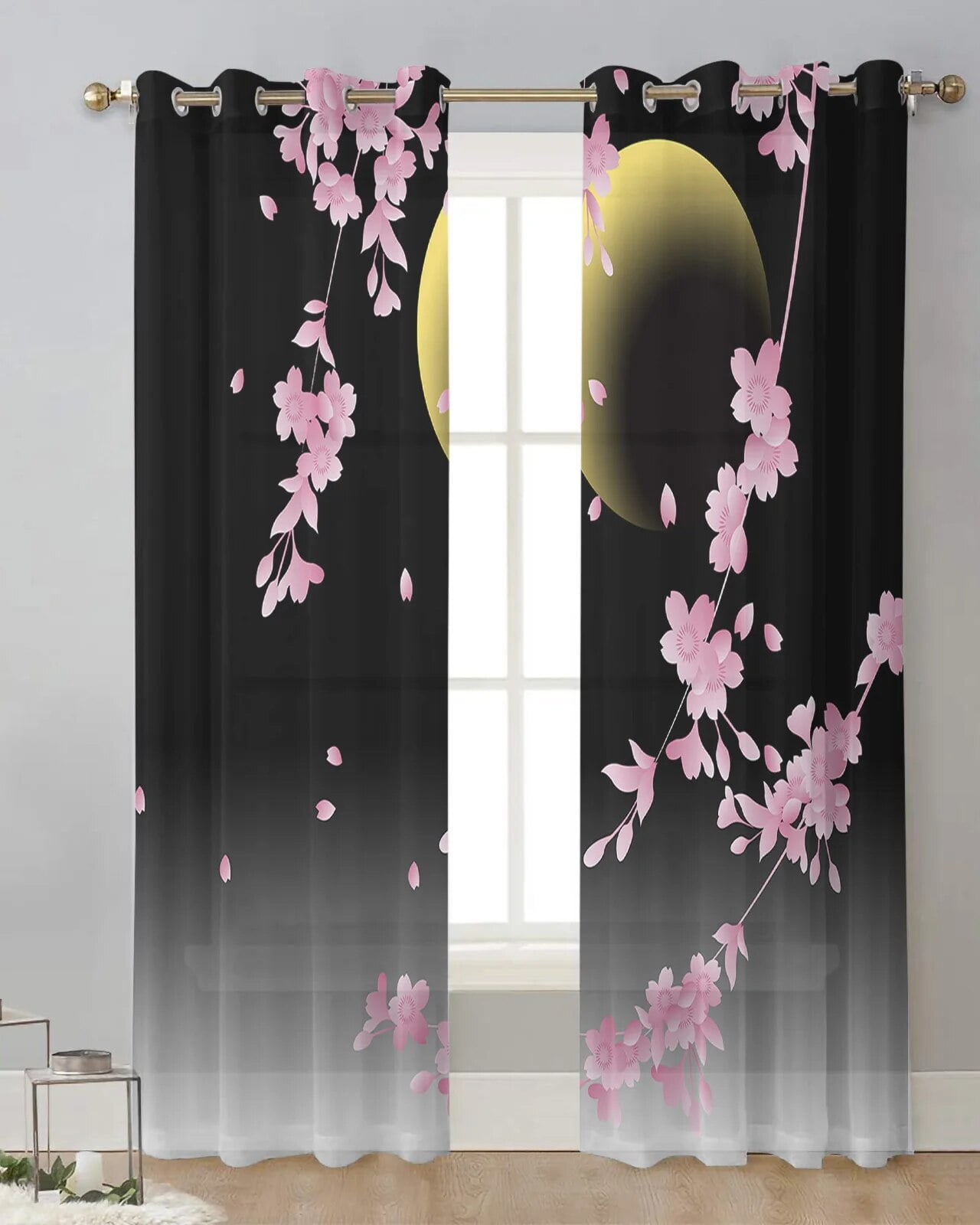 Japanese Cherry Blossom Moon Minimalist Luxury Tulle Curtains for ...