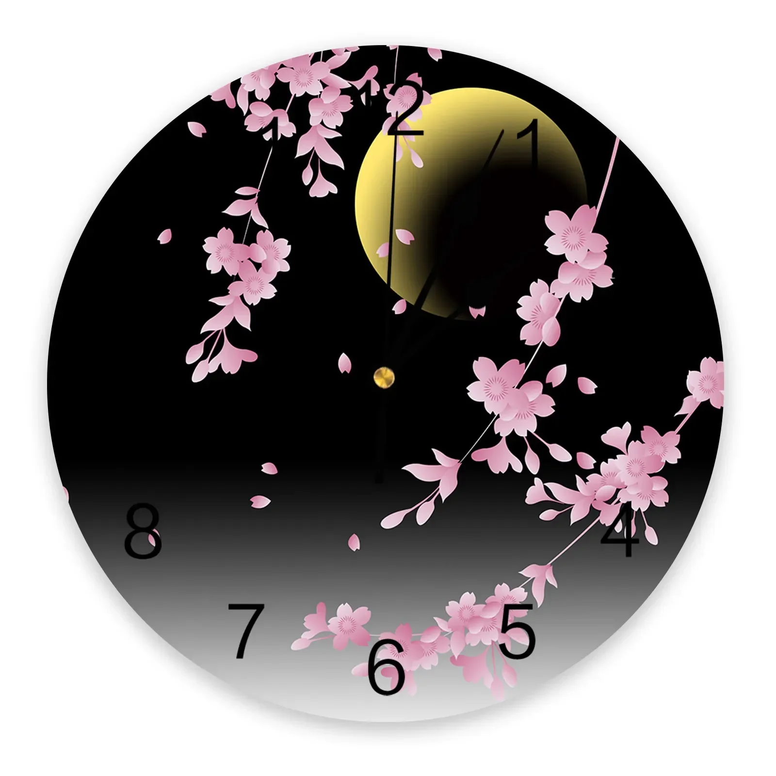Japanese Cherry Blossom Moon Minimalist Wall Clock Silent Digital ...