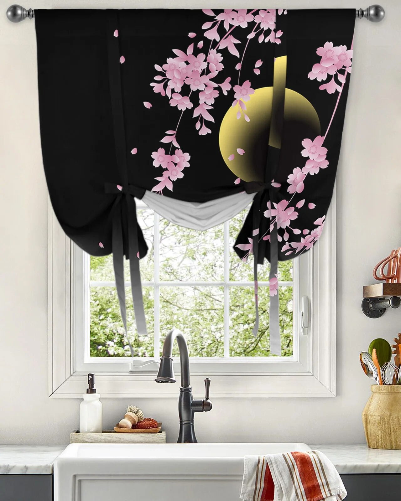 Japanese Cherry Blossom Moon Minimalist Window Curtain for Living Room ...
