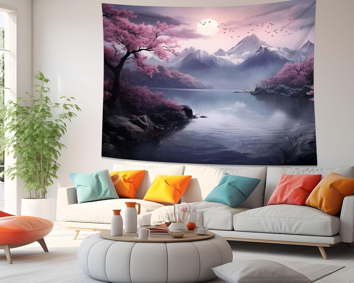 Japanese Cherry Blossom Mountain Tapestry Wall Hanging Nature Anime ...