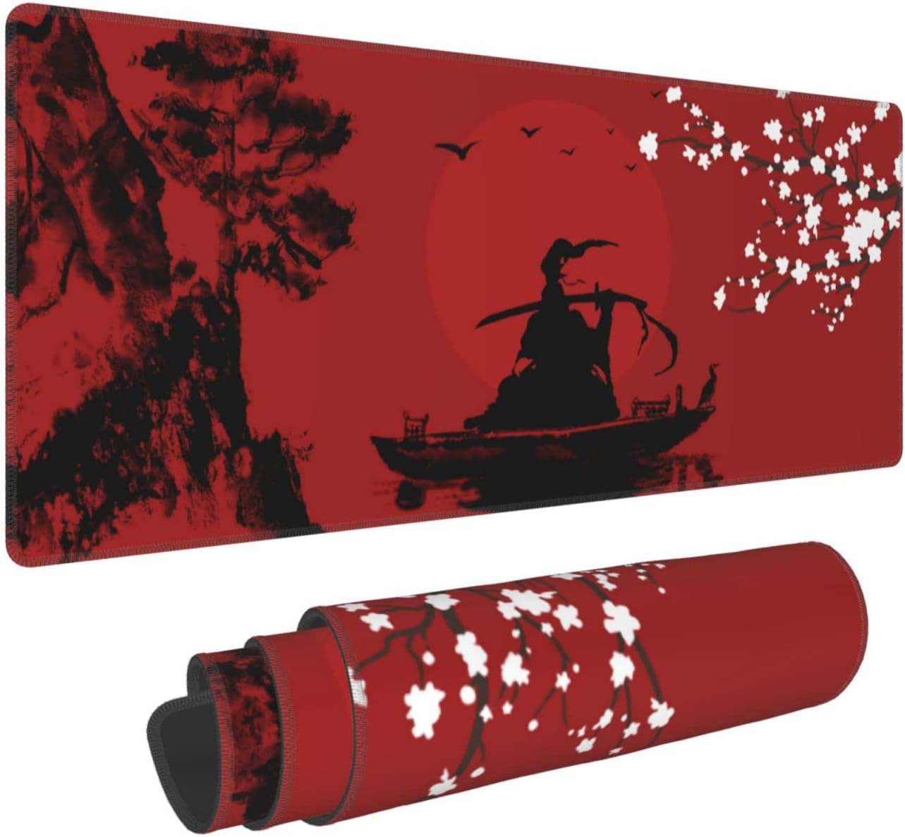 Japanese Cherry Blossom Samurai Black Red Gaming Mouse Pad 31.5 × 11.8 ...