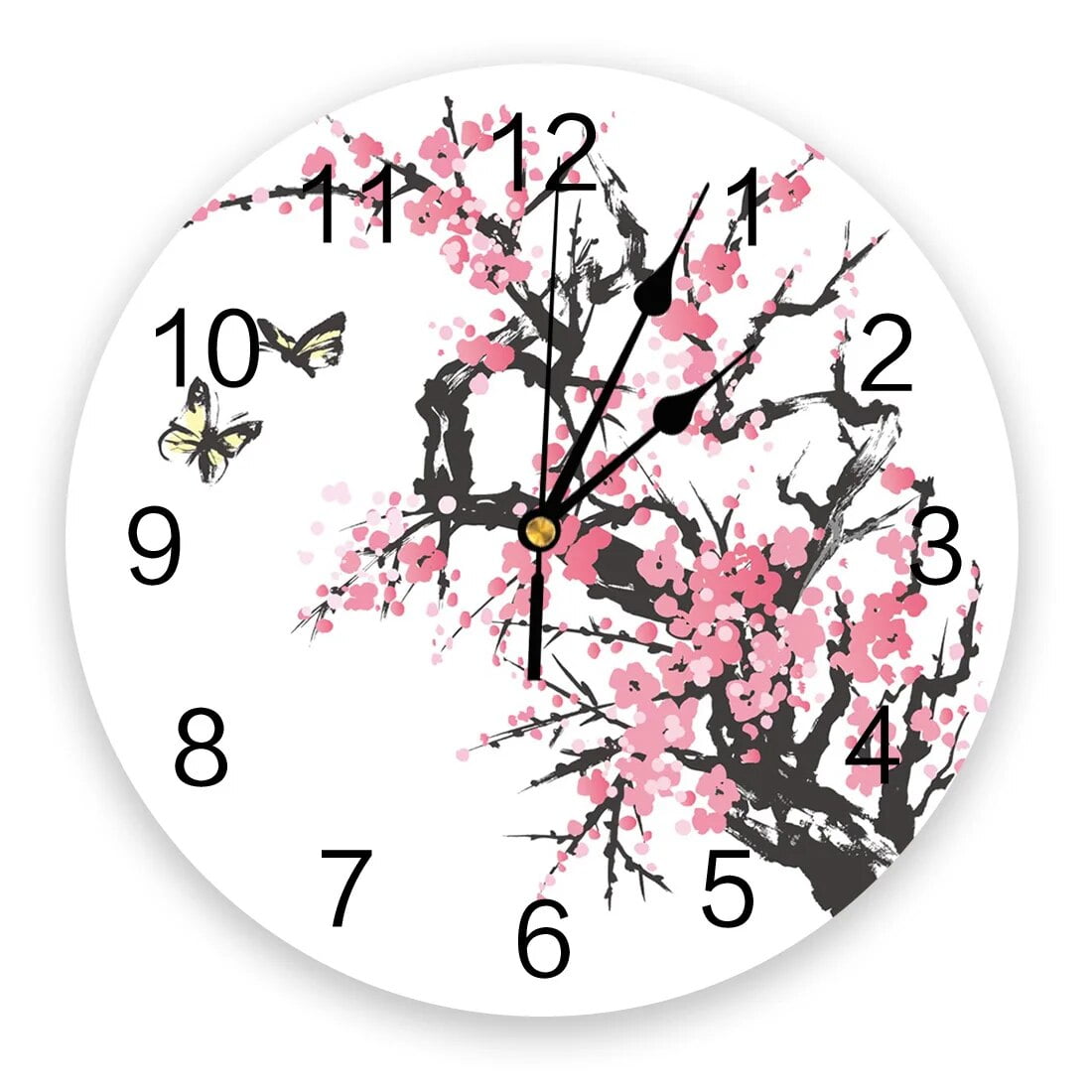 Japanese Cherry Blossom Silent rative Wall Clock Digital Clock Operated ...