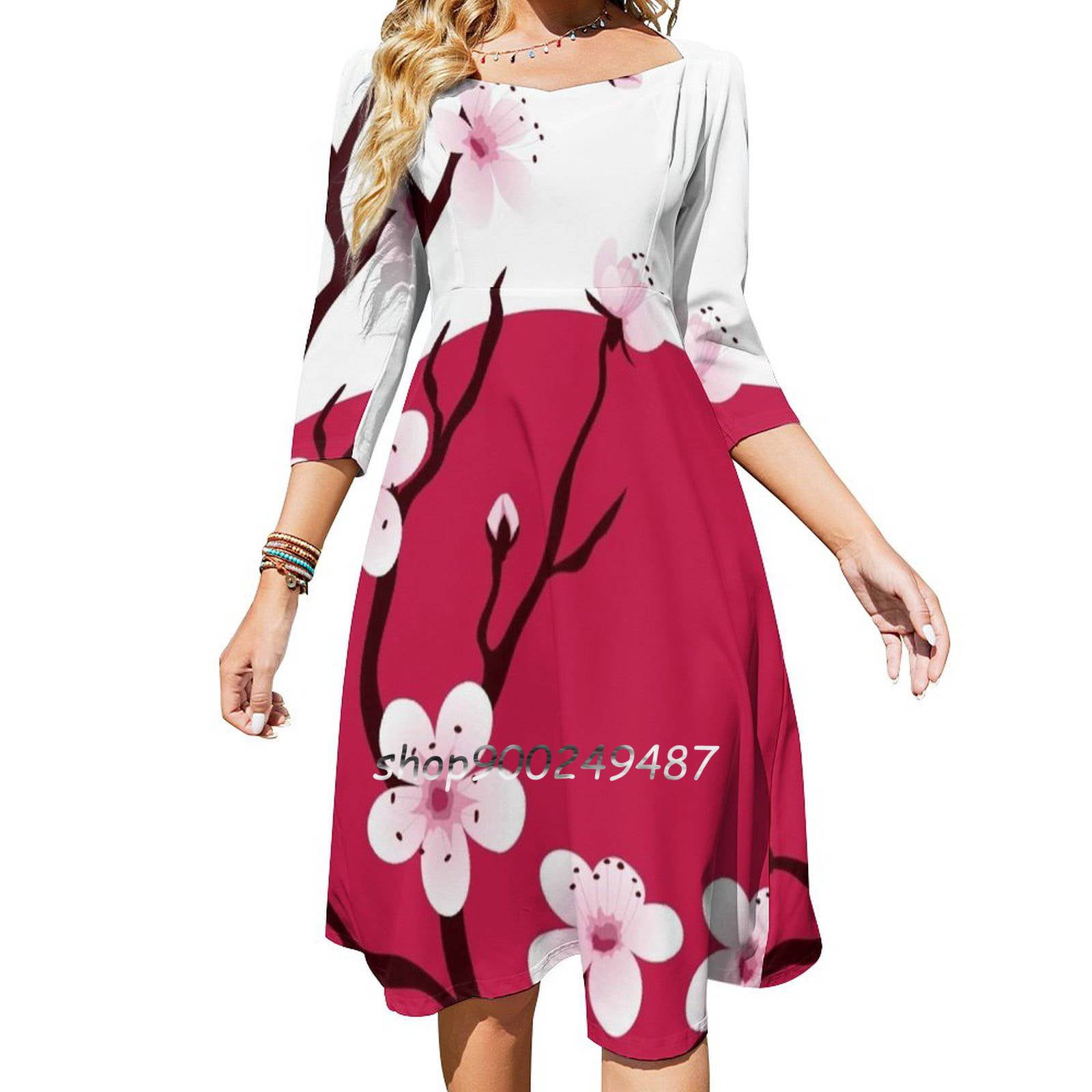 Japanese Cherry Blossom Sunset Sweet Elegant Dress Women Korean Kawaii ...