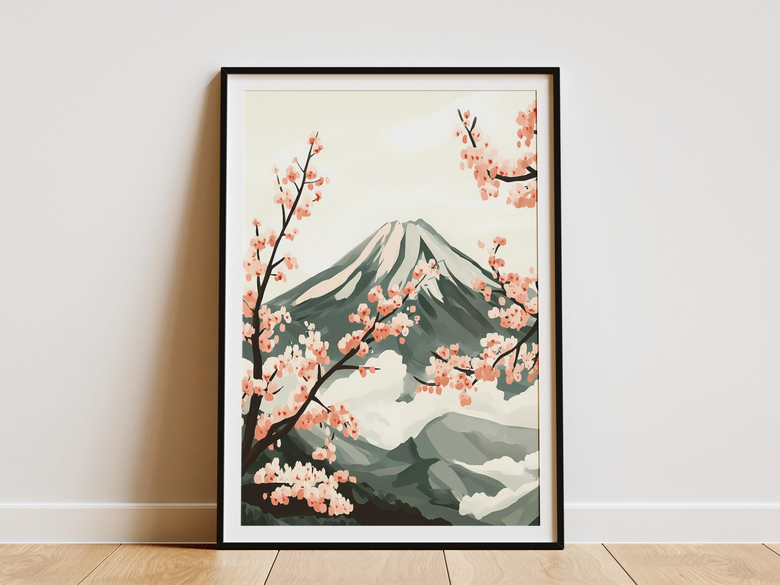 Japanese Cherry Blossom Tree Poster Mount Fuji Art Print Asian ...