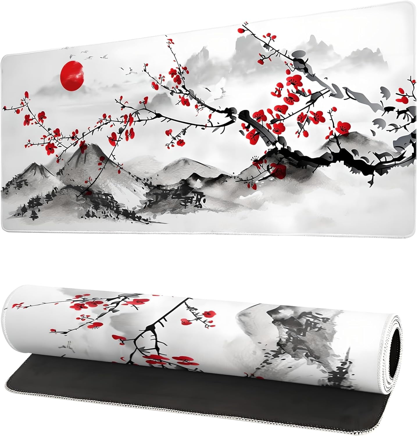 Japanese Cherry Blossom White Gaming Mouse Pad,XXL XL Large Mat Long ...