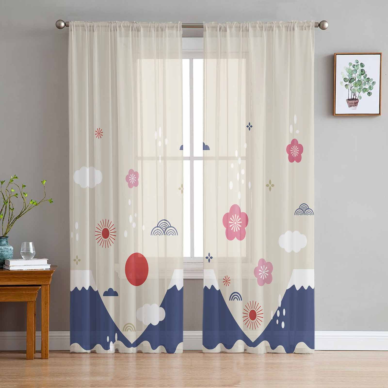 Japanese Cherry Sheer Curtains 84 Inches Long 2 Panels Set, Window ...