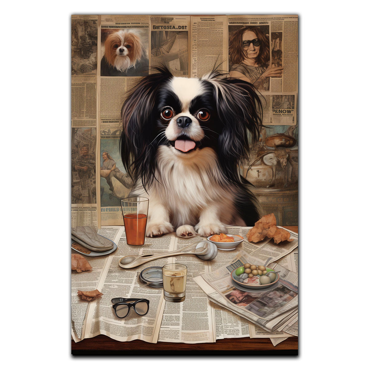 Japanese Chin Canvas Wall Art for Bathroom, Funny Dog Bedroom Wall ...