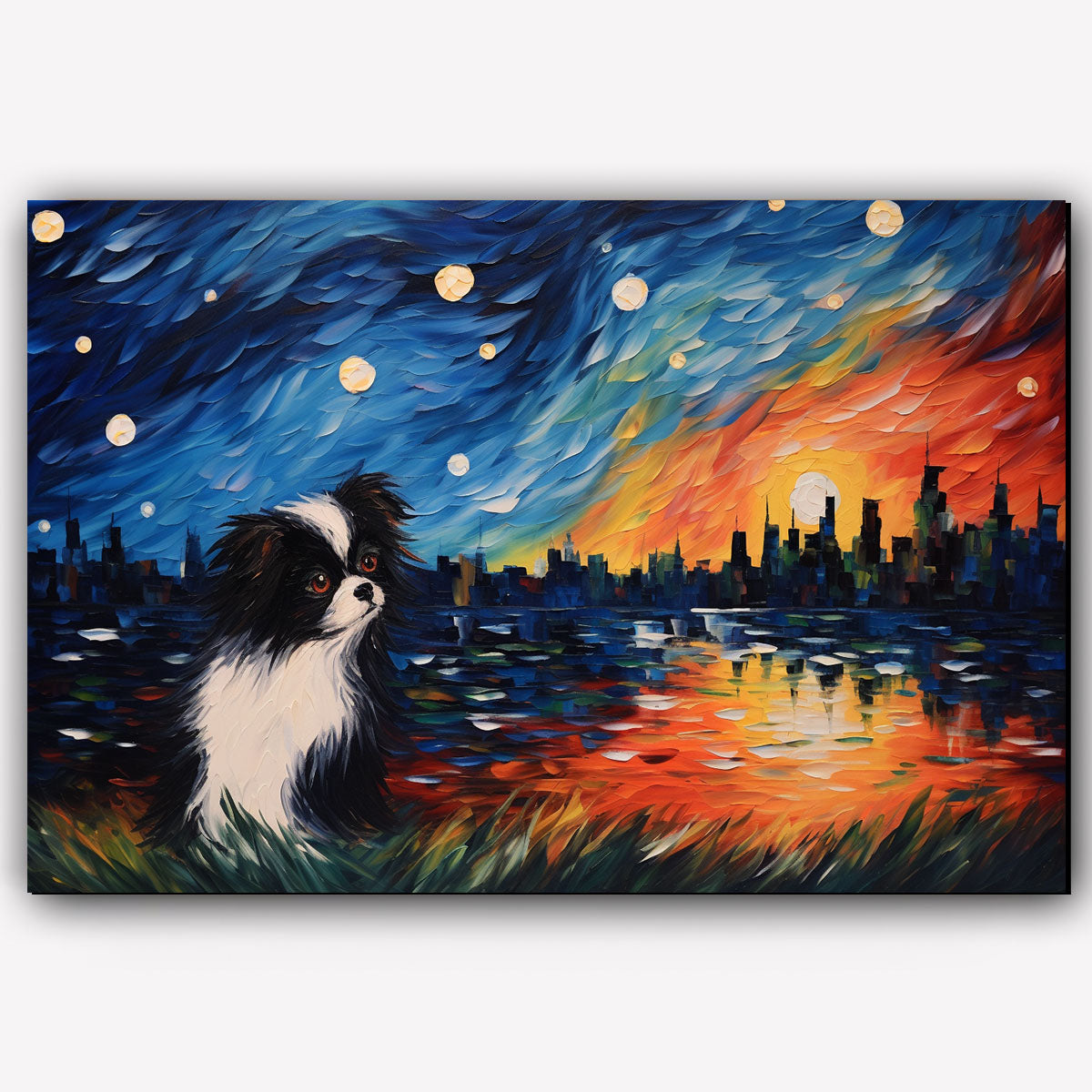 Japanese Chin Canvas Wall Art with Starry Night Van Gogh Painting ...