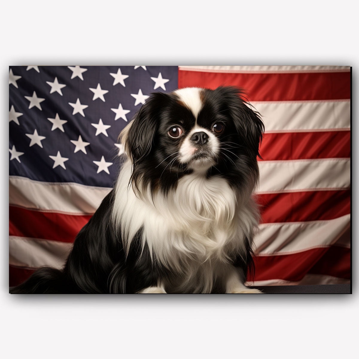 Japanese Chin Dog with American Flag Canvas Wall Art Dog Pictures for Wall Decor Red White Blue ...