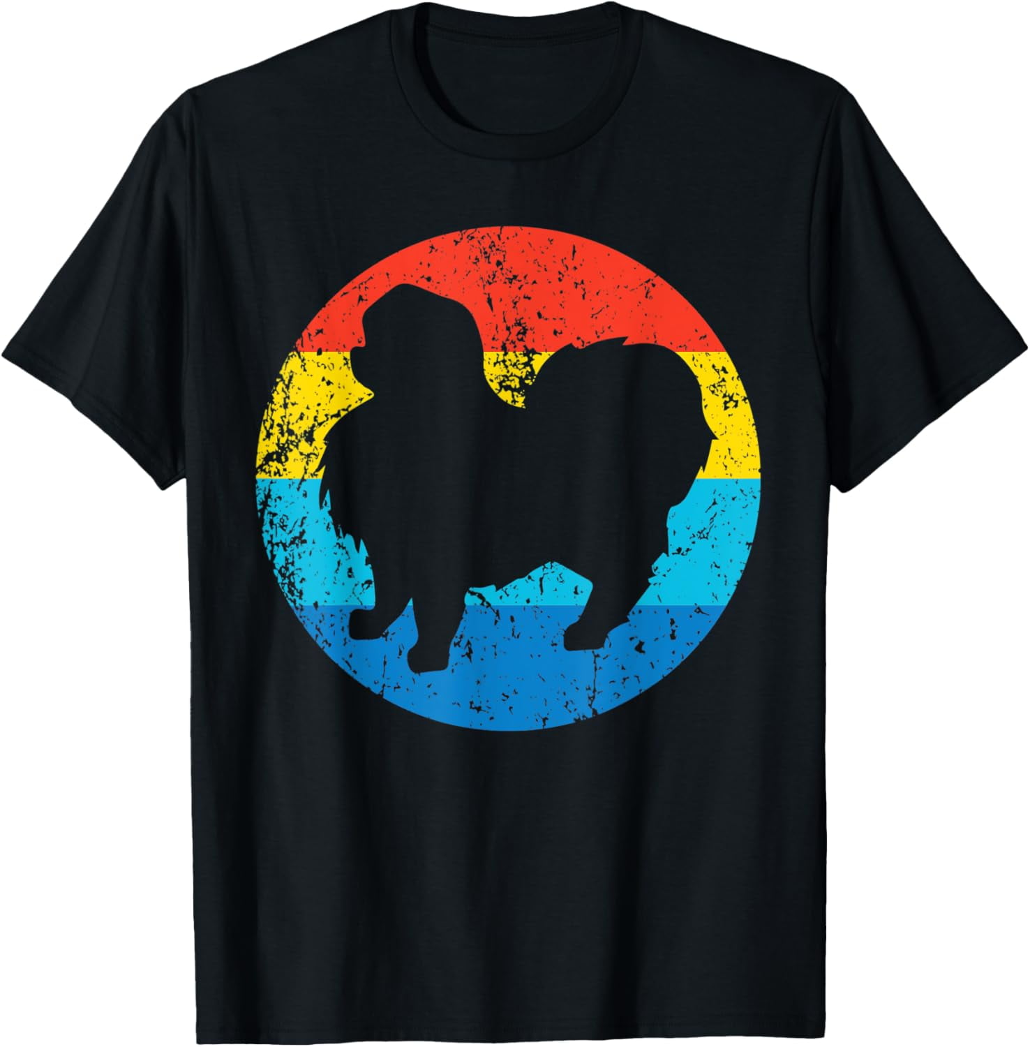 Japanese Chin Dog Breed Silhouette Retro 1970's Circle T-Shirt men and ...