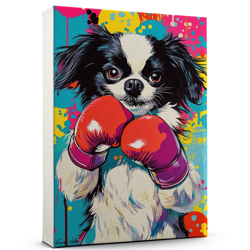 Japanese Chin Dog Playing Boxing Stretched Canvas Size 8x12 – Vintage ...