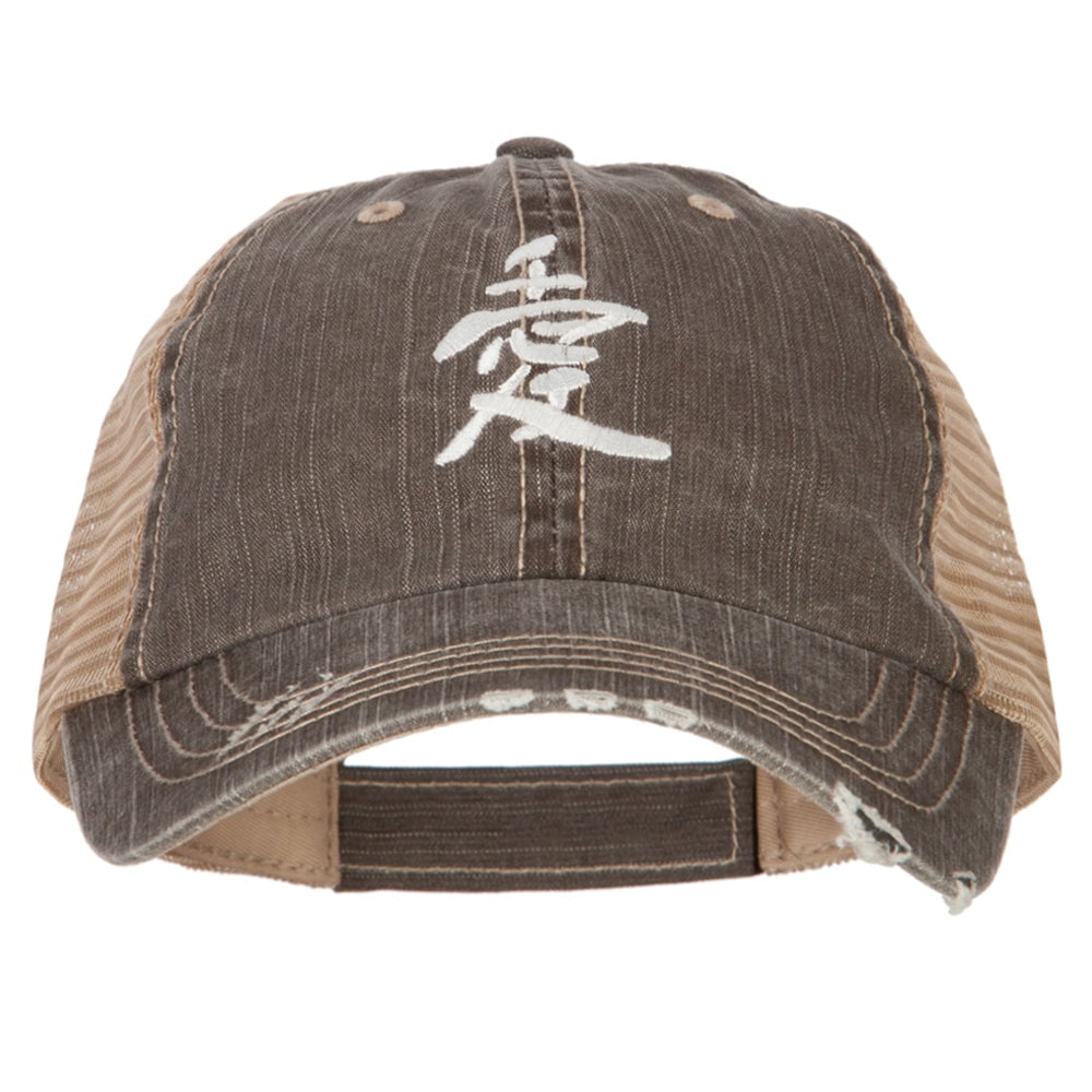 Japanese Chinese Love Embroidered Low Profile Cotton Mesh Cap - Brown ...