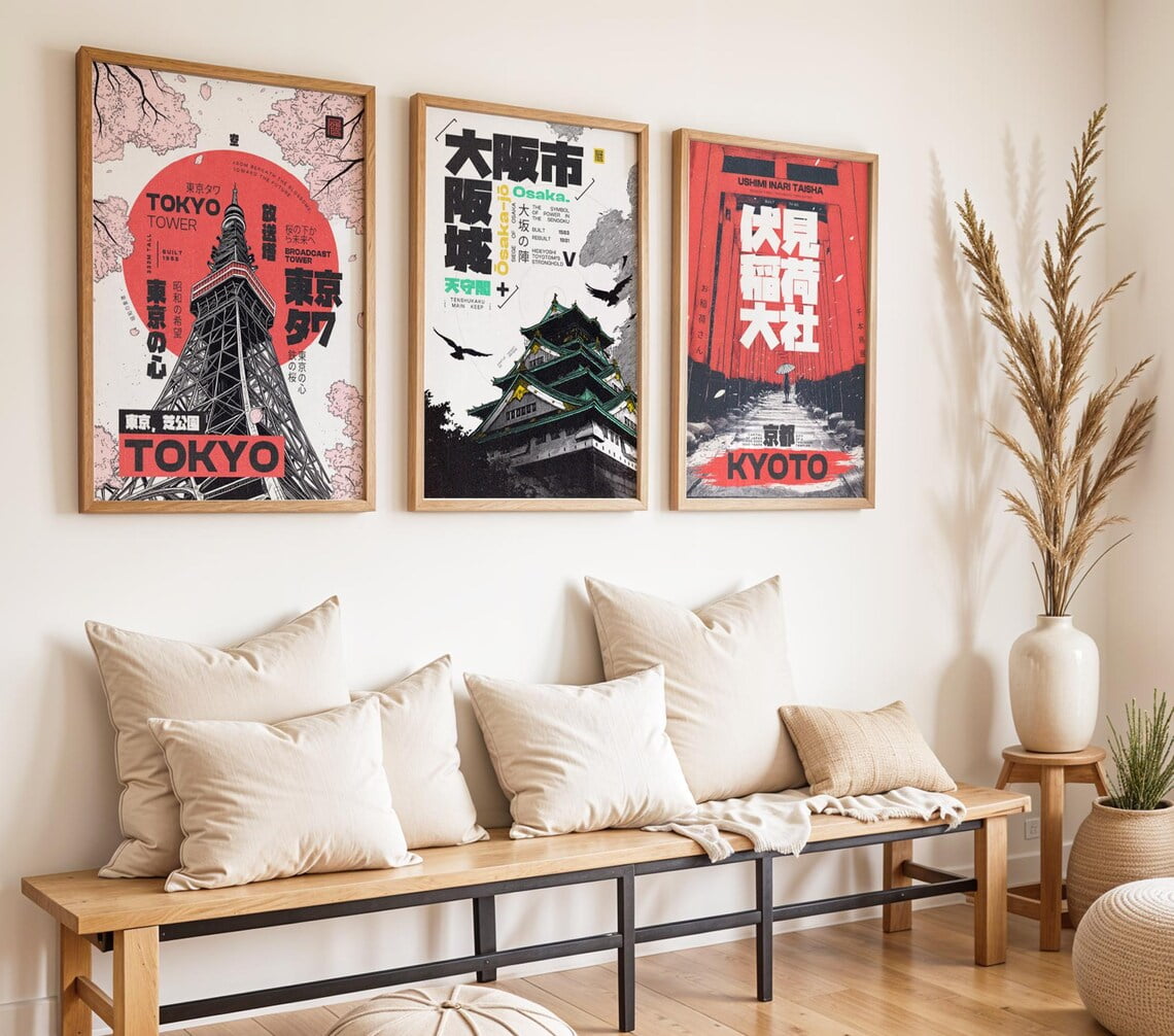 Japanese City Print Bundle — Tokyo Tower, Osaka Castle & Kyoto Torii ...