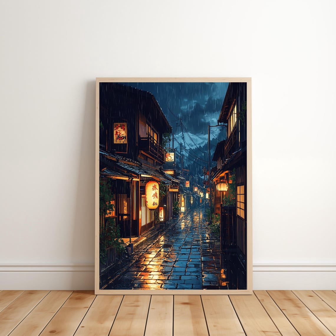 Japanese City at Night City Street Scene Modern Scene Wall Decor Poster ...