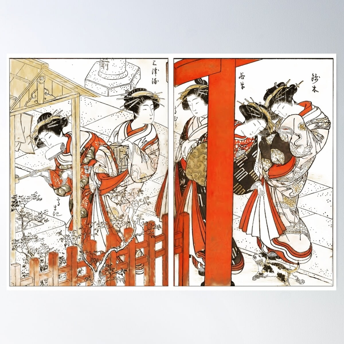 Japanese Courtesans (Oiran) Visiting A Shrine Poster Wall Art, Modern ...