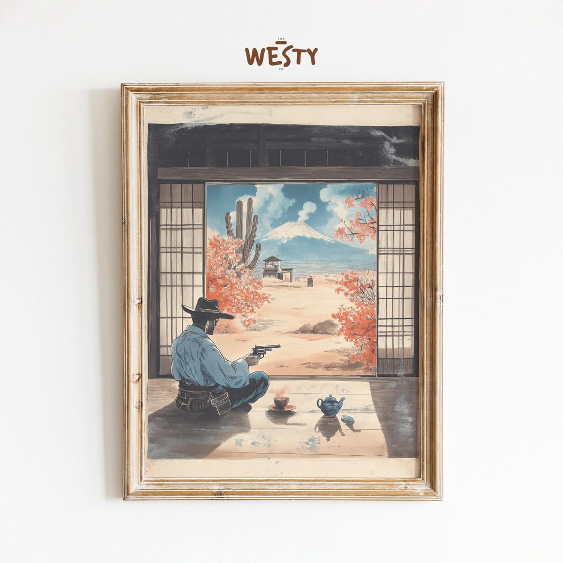 Japanese Cowboy Art Vintage Samurai Western East Meets West UNFRAMED ...