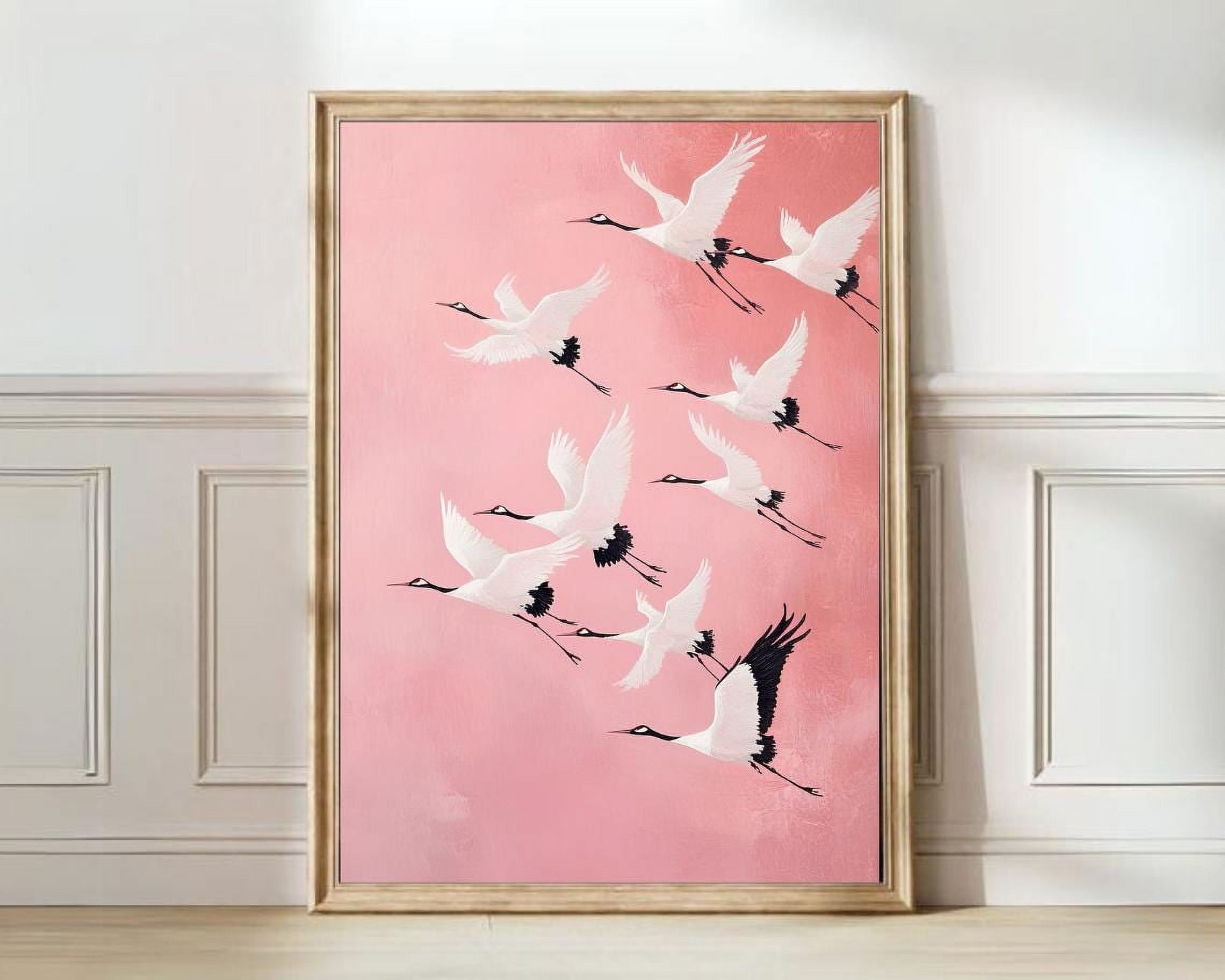 Japanese Crane Art Vintage Japanese Print Pink Crane Painting Pastel ...