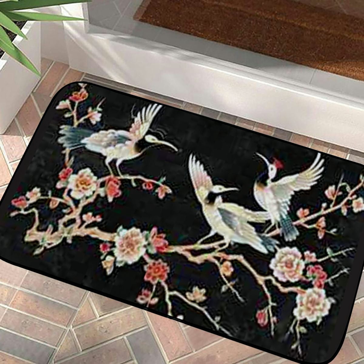 Japanese Crane Floral Print Doormat Indoor Outdoor Entrance Floor Mat ...