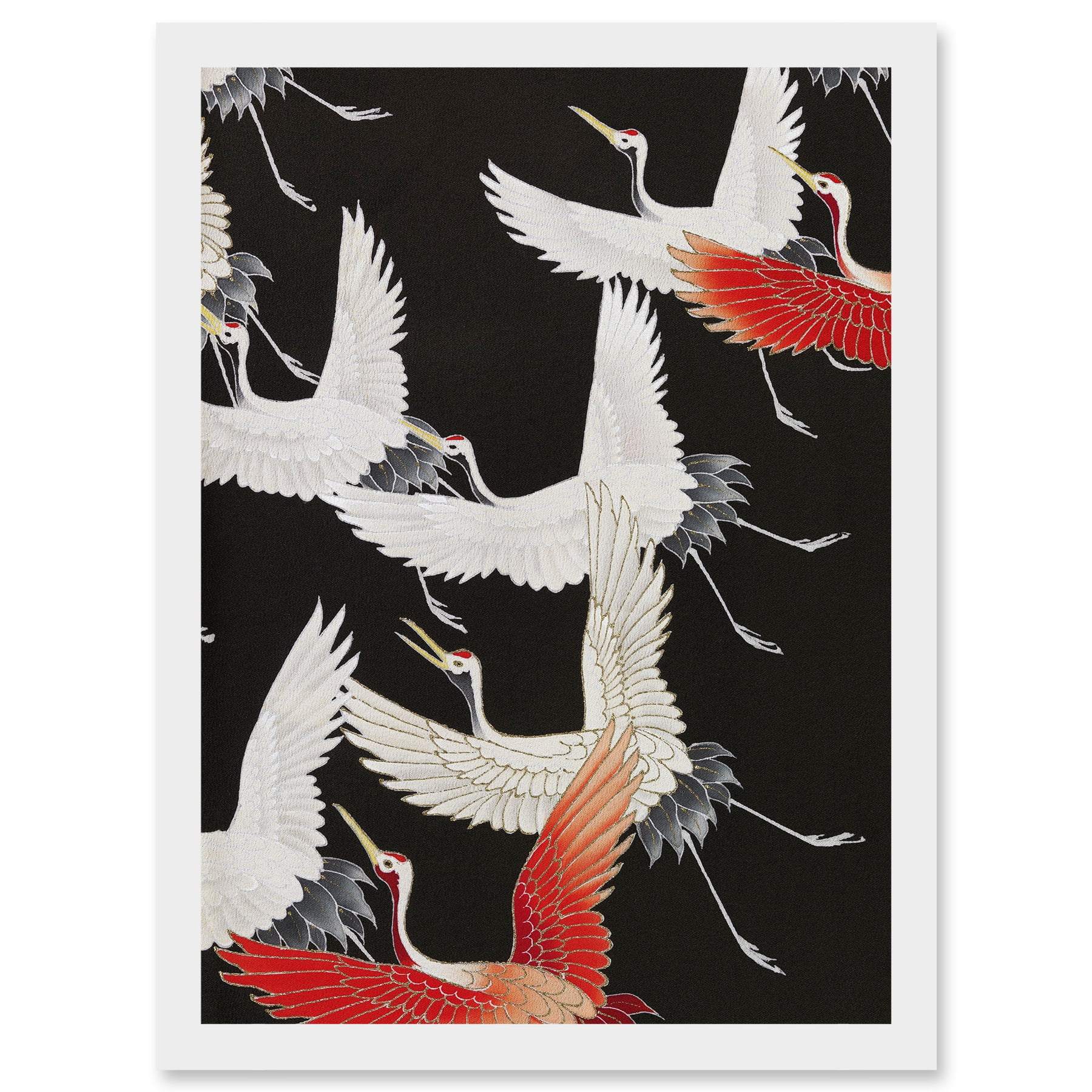 Japanese Crane Kimono Pattern Artwork Framed Wall Art Print A4 ...