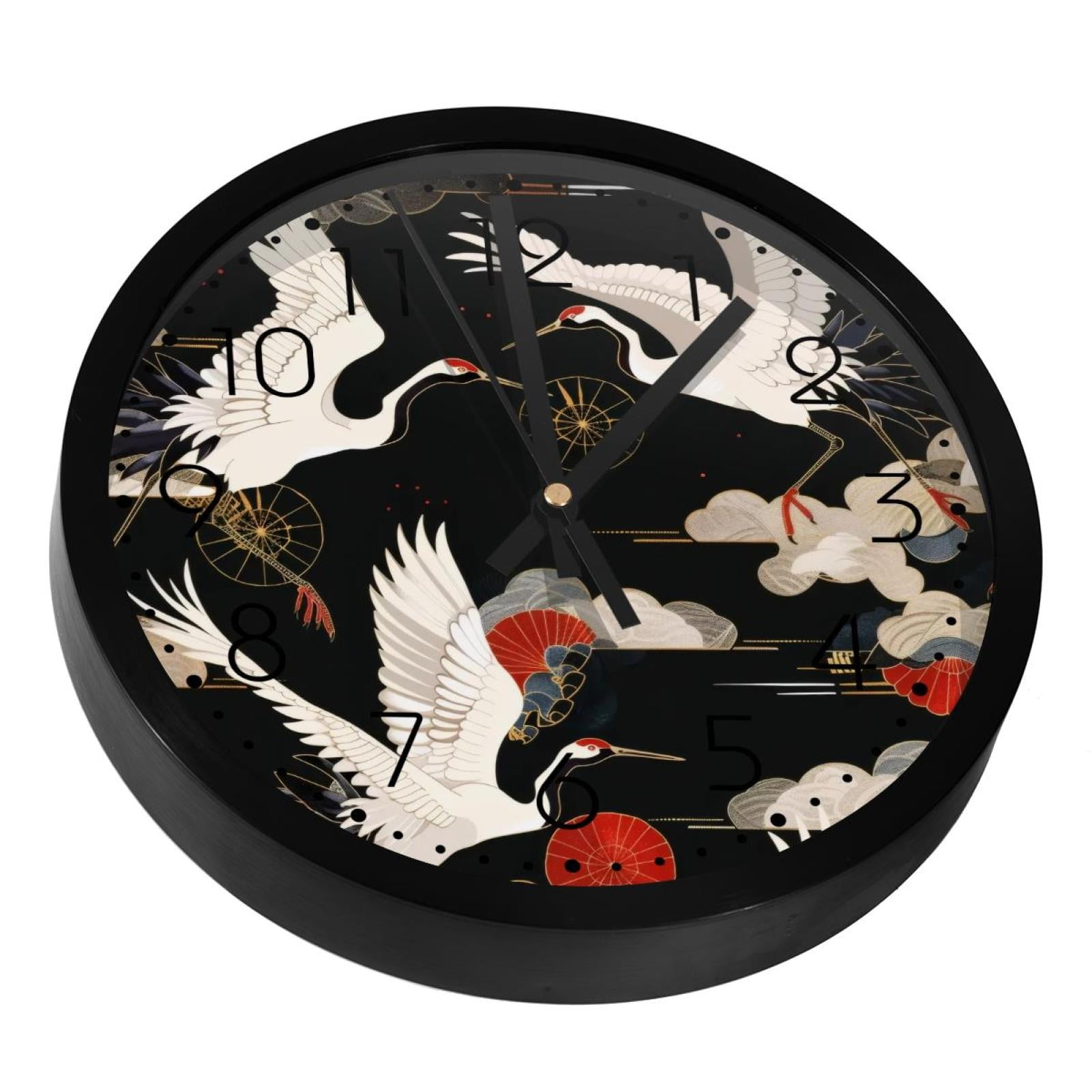 Japanese Crane Red Sun Silent Wall Clock, Non Ticking Battery Operated ...