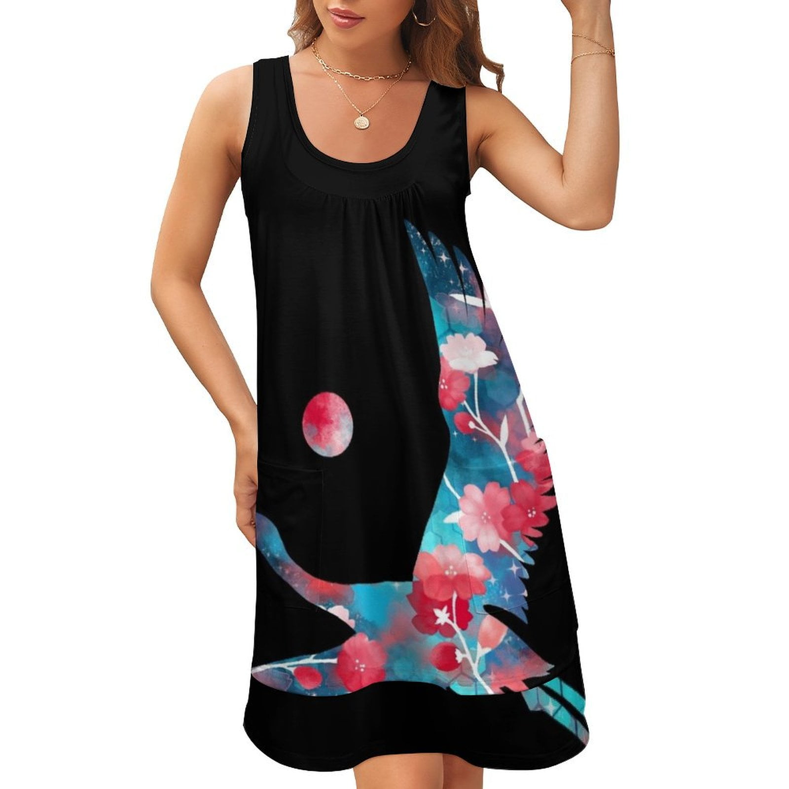 Japanese Crane Sakura Aesthetic (on black) Sleeveless U-Neck Fake Two ...