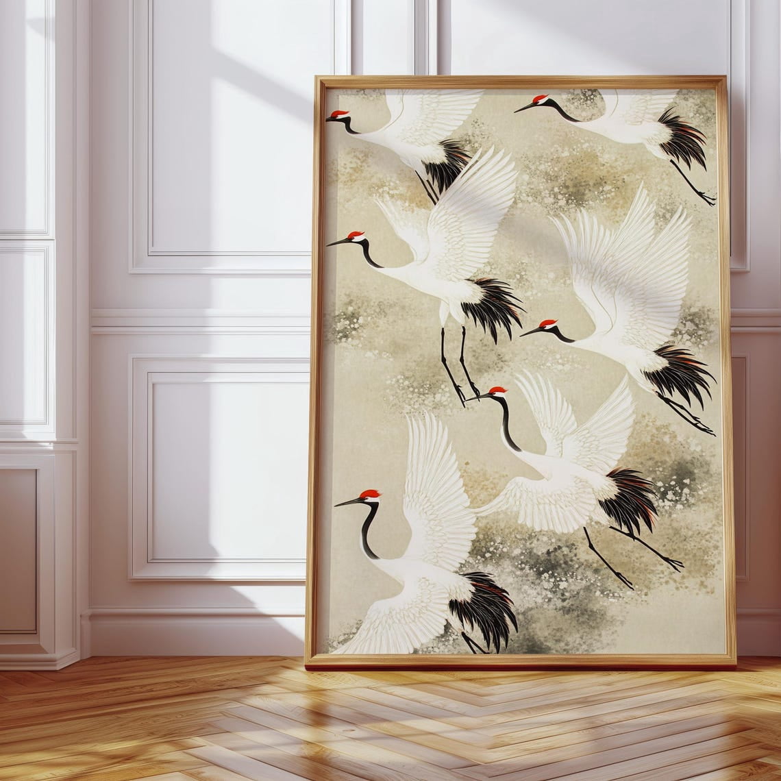 Japanese Crane Wall Art, Elegant Bird Print, Traditional Asian Painting ...