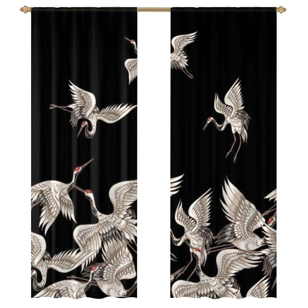 Japanese Cranes Sheer Window Curtains for Living Room Kitchen Bedroom ...