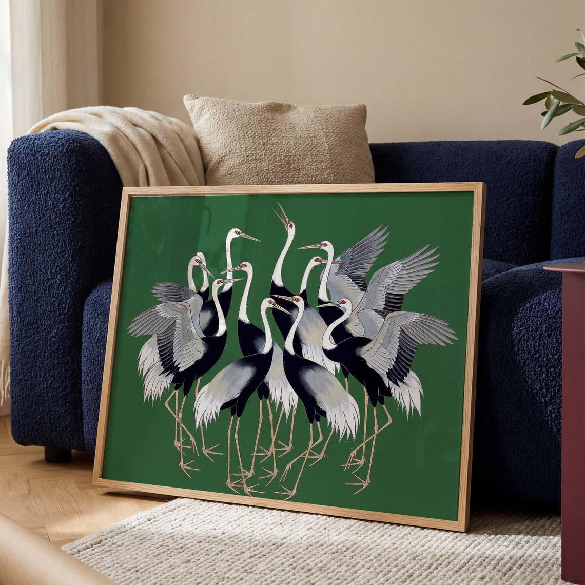 Japanese Cranes Wall Art Mid Century Modern Bird Minimalist Japandi ...