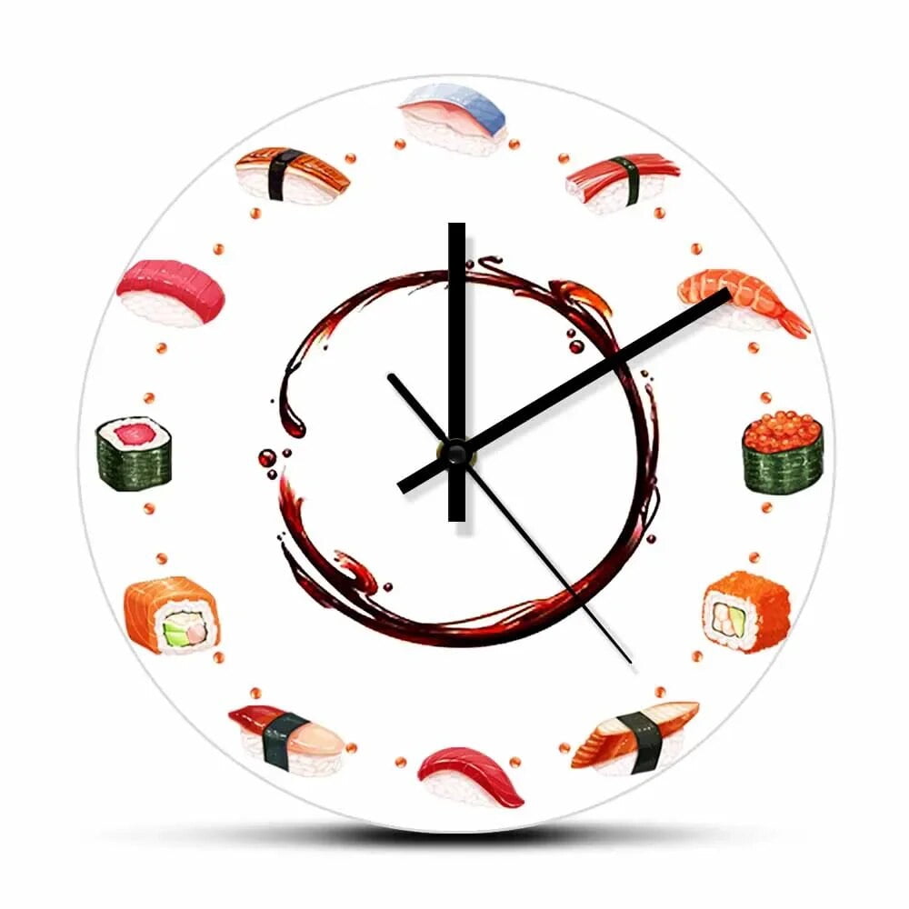 Japanese Cuisine Sushi Types Decorative Wall Clock For Kitchen Dinning ...