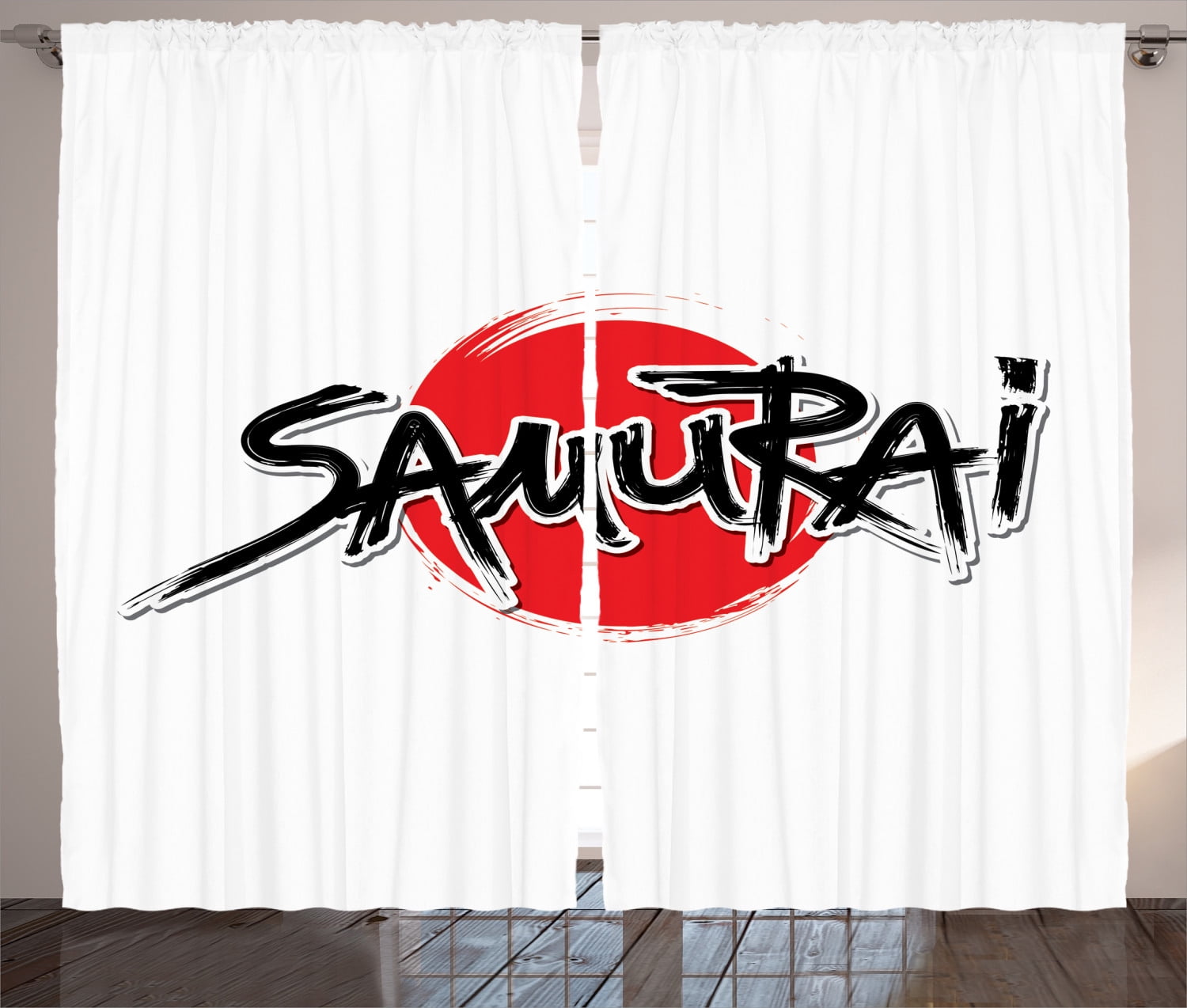 Ambesonne Japanese Curtains 2 Panel Set, Samurai Lettering Sun, 108" x ...
