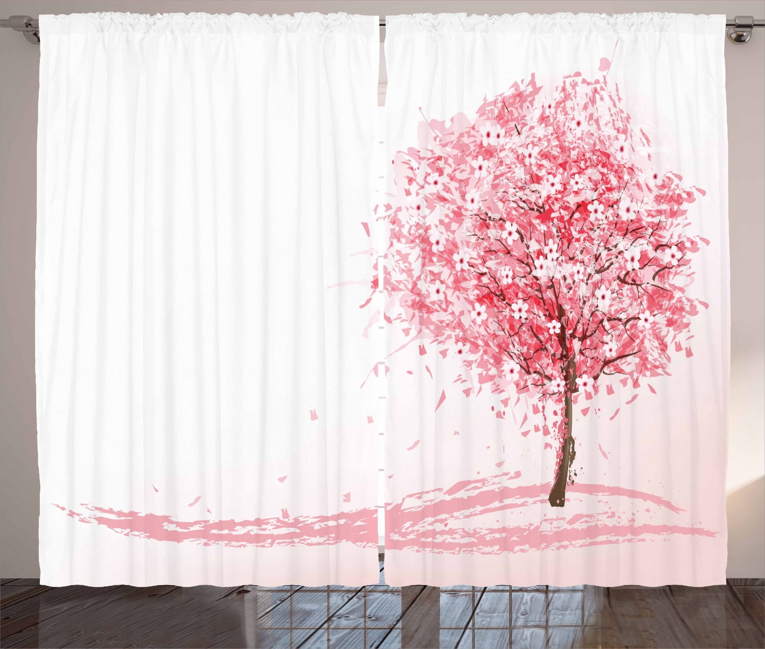 Ambesonne Japanese Curtains 2 Panel Set, Far East Sakura Bloom, 108" x ...