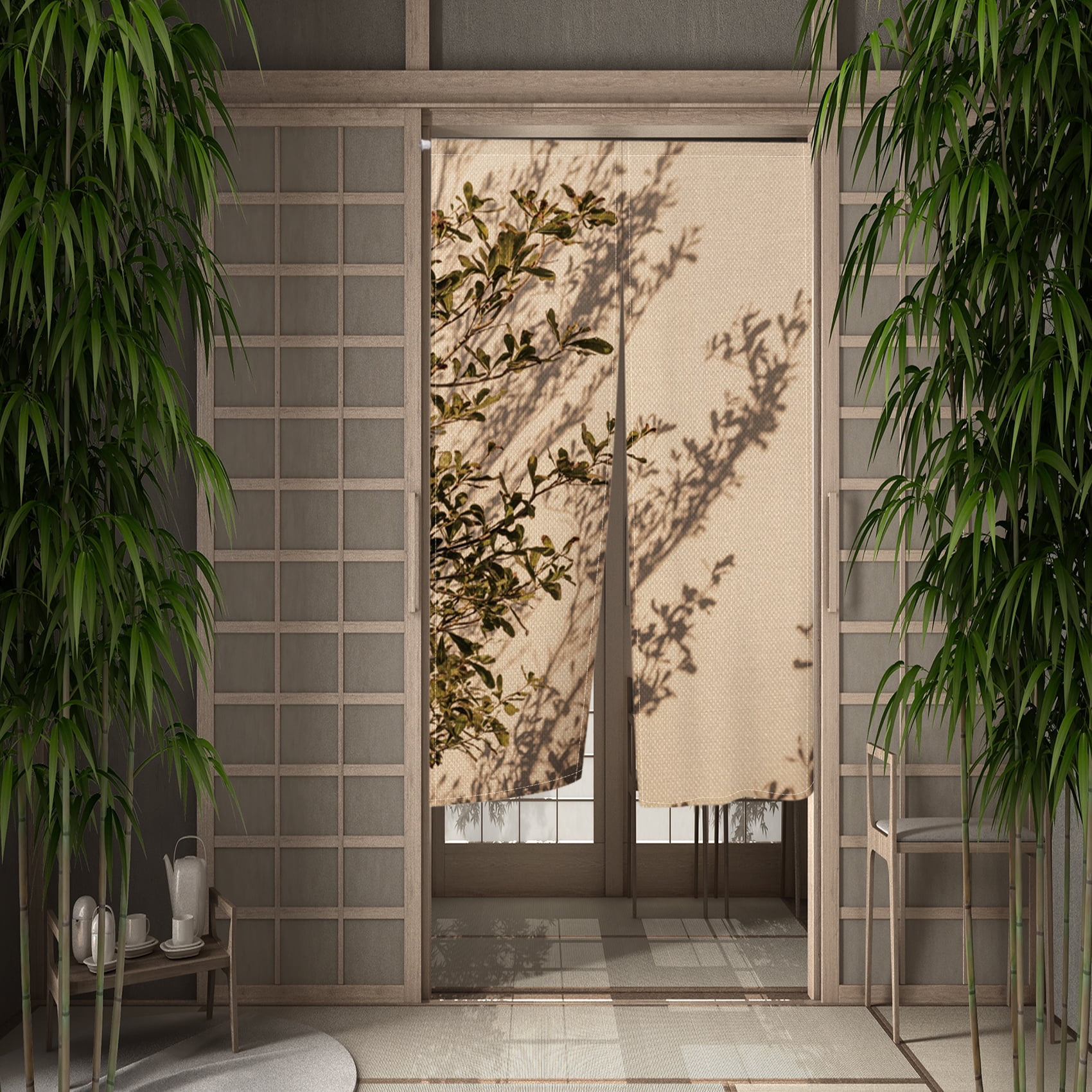 Japanese Curtains for Doorway Noren Botanical Tropical Plants Jungle ...