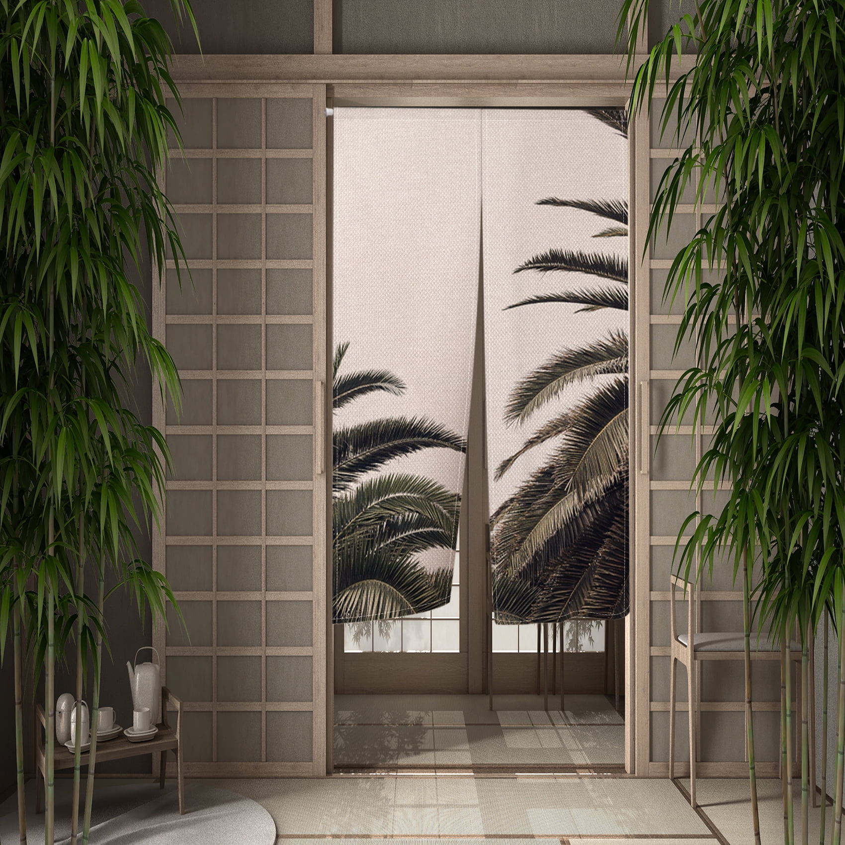 Japanese Curtains for Doorway Noren Botanical Tropical Plants Jungle ...