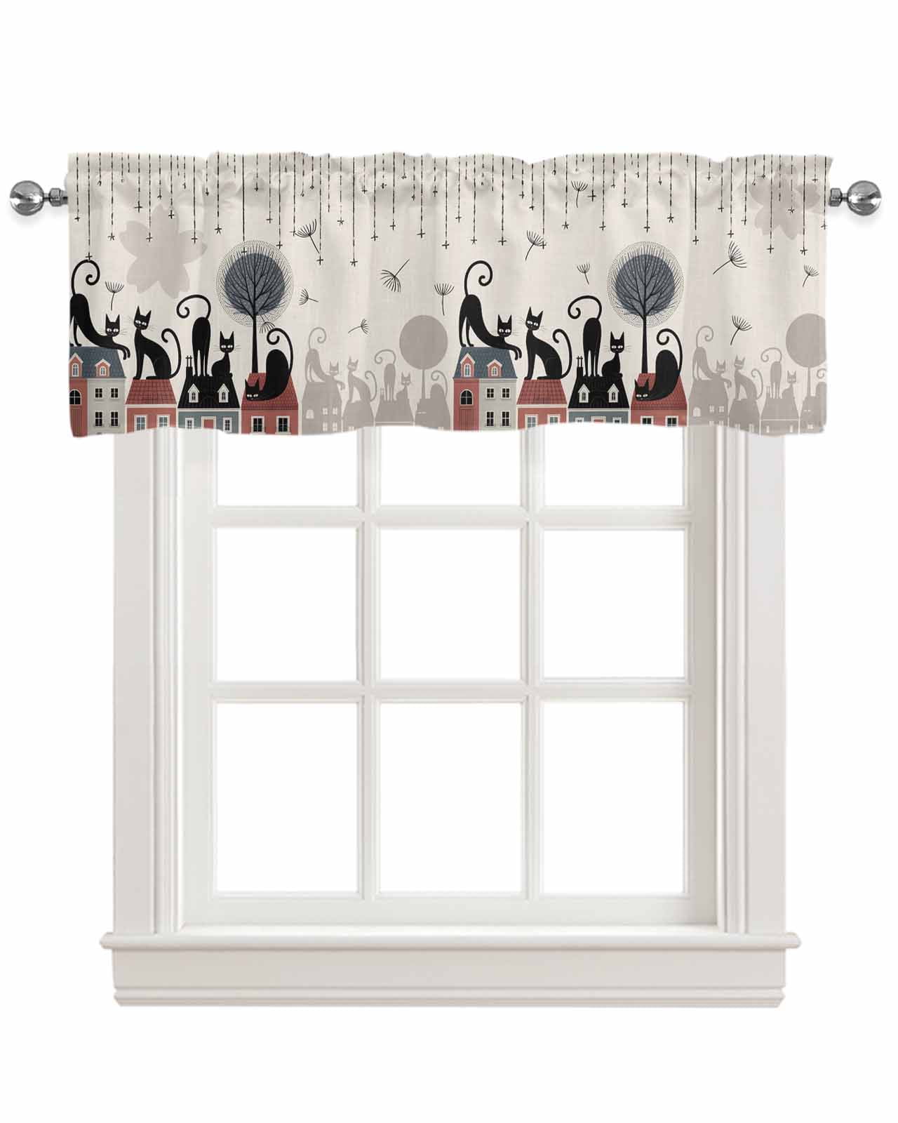 Japanese Cute Cat Kitchen Valances for Windows Farmhouse Linen Window ...