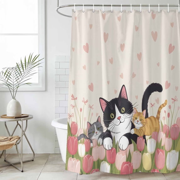 Japanese Cute Cats Standard Shower Curtain Set, Waterproof Shower ...