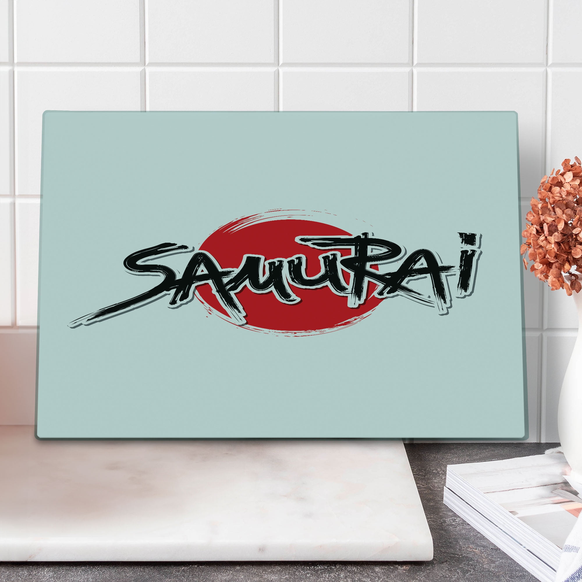 Japanese Cutting Board, Samurai Lettering over Sun Emperor Man Power ...