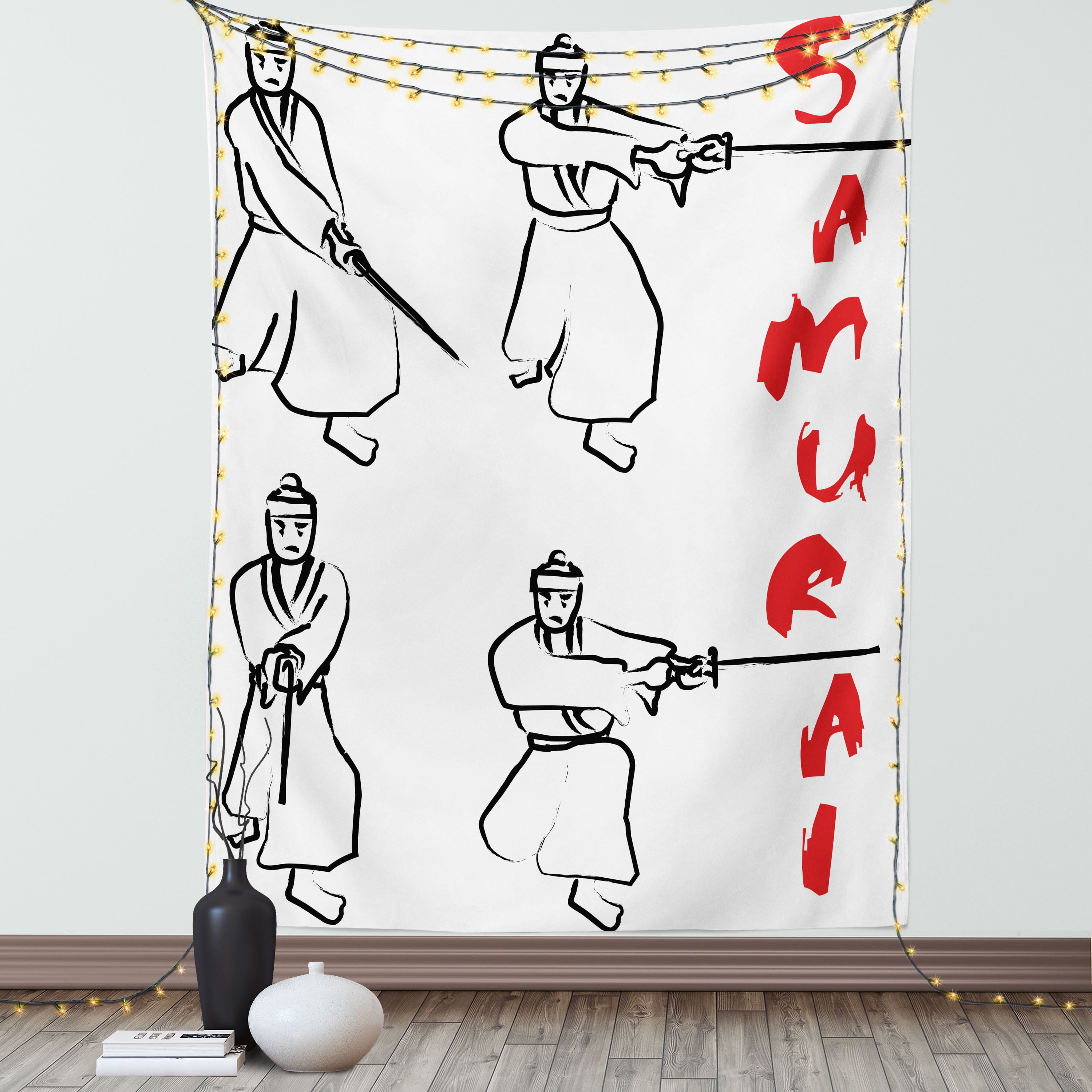 Japanese Decor Tapestry Wall Hanging Fight Figures of a Samurai with ...