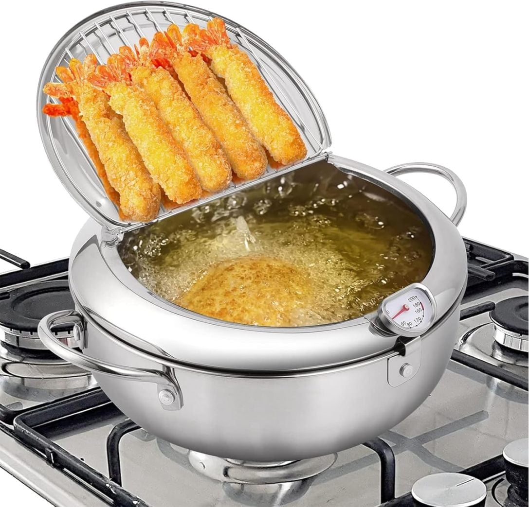 Japanese Deep Fryer Pot Extra Large with Temperature Gauge - 304 ...