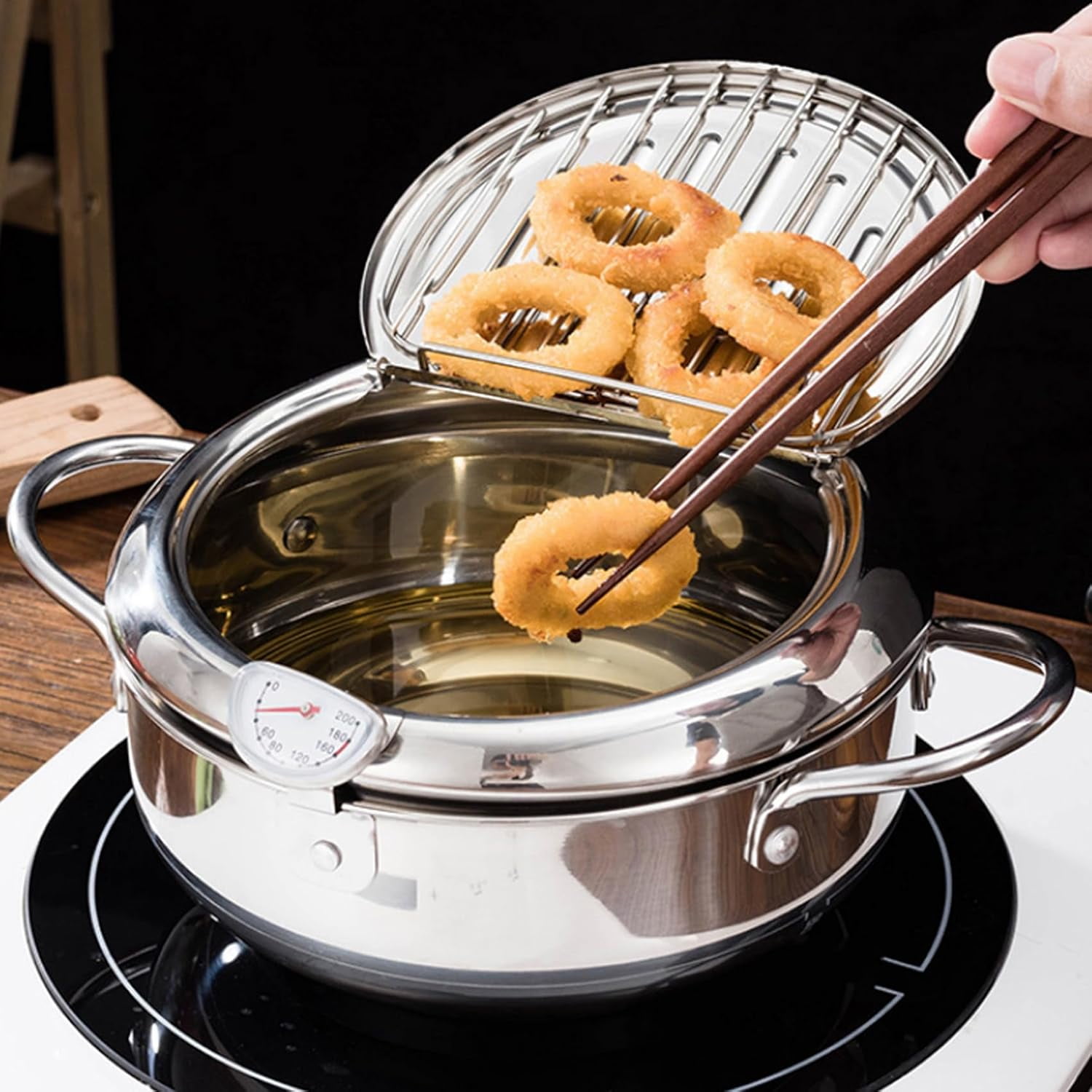 Japanese Deep Fryer Pot - Stainless Steel Frying Pot with Thermometer ...