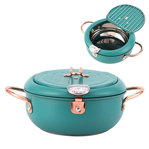 Japanese Deep Fryer Pot with Thermometer, Stainless Steel Frying Pan ...
