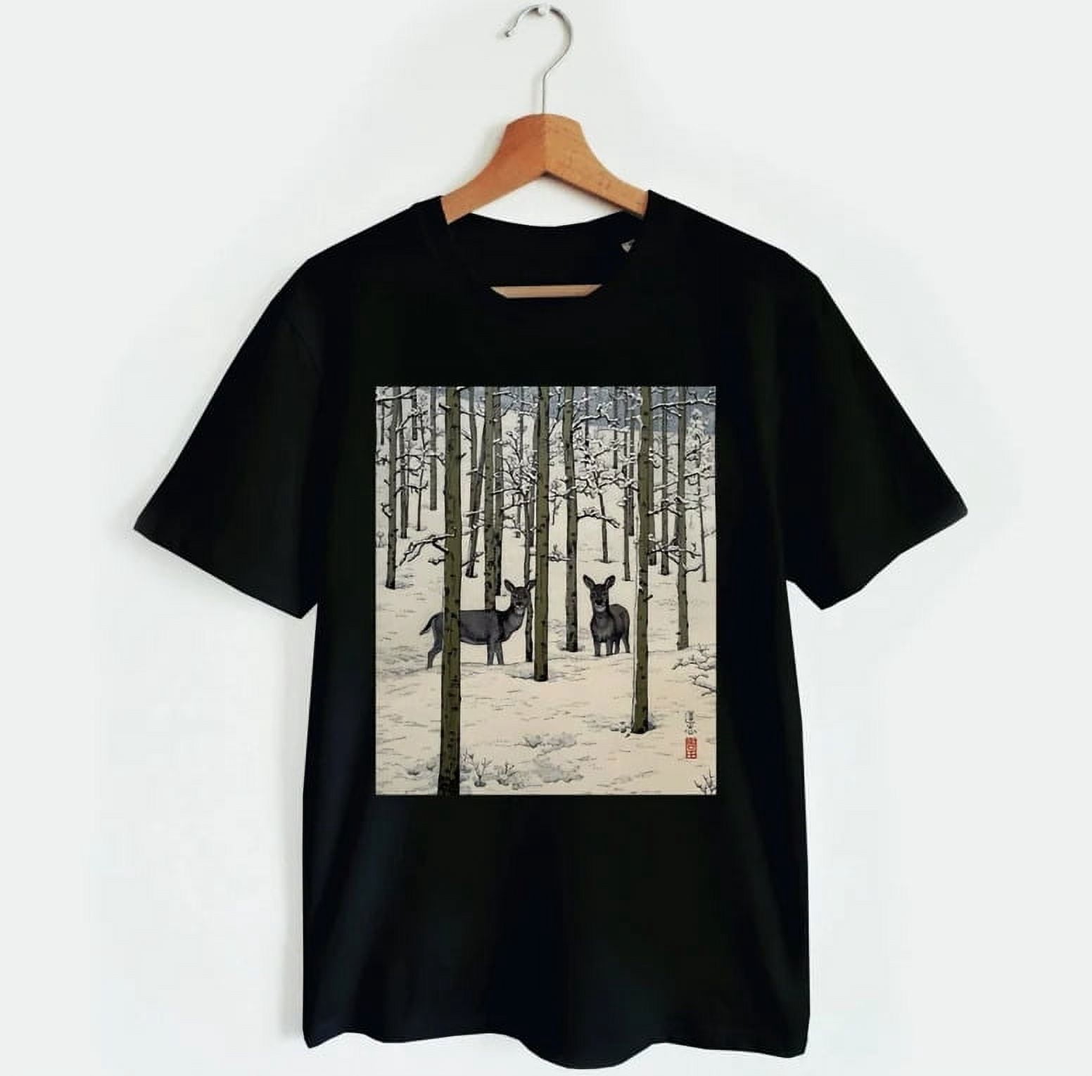 Japanese Deer in Nara in Winter T-shirt - Ukiyo-e art and Japanese ...