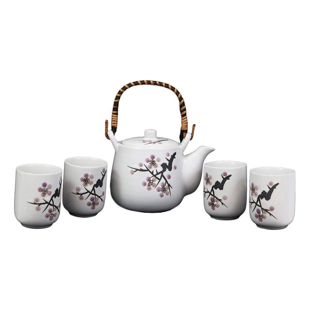Japanese Design Pink Cherry Blossoms Sakura Porcelain White Tea Pot And ...