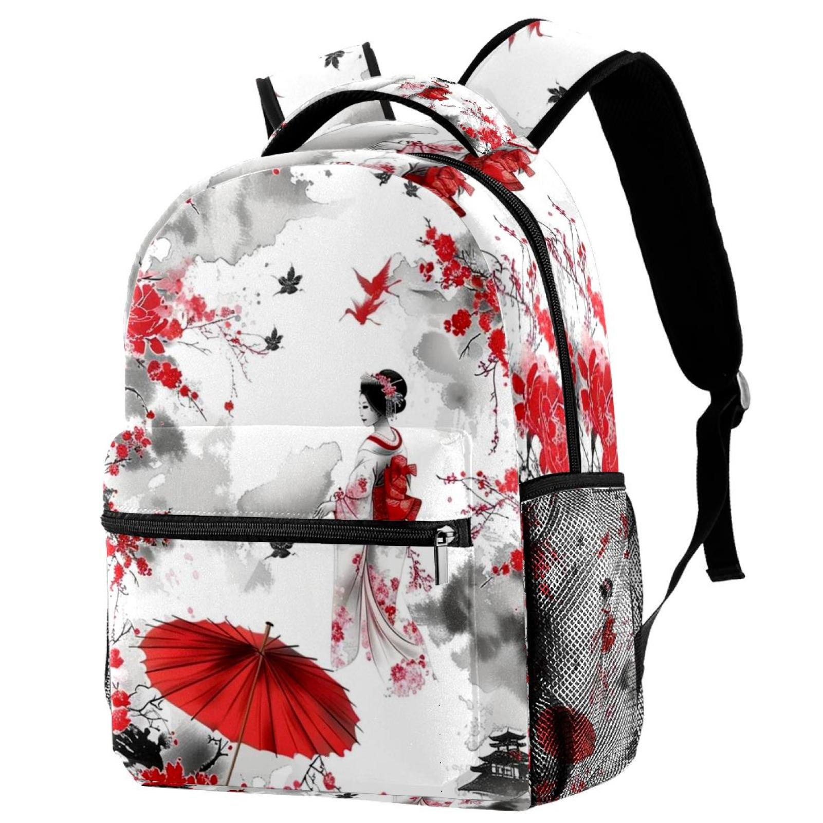 Japanese Dolls Red Umbrella pRINT Lightweight Backpacks Roomy Interior ...