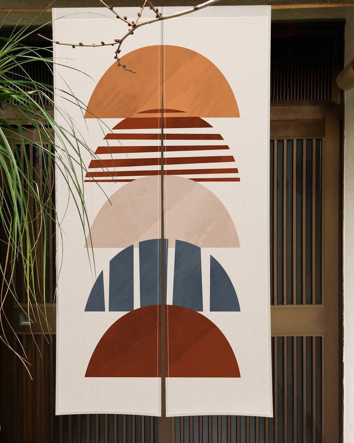 Japanese Door Curtain Geometric Plant Pattern Minimalist Noren Style ...
