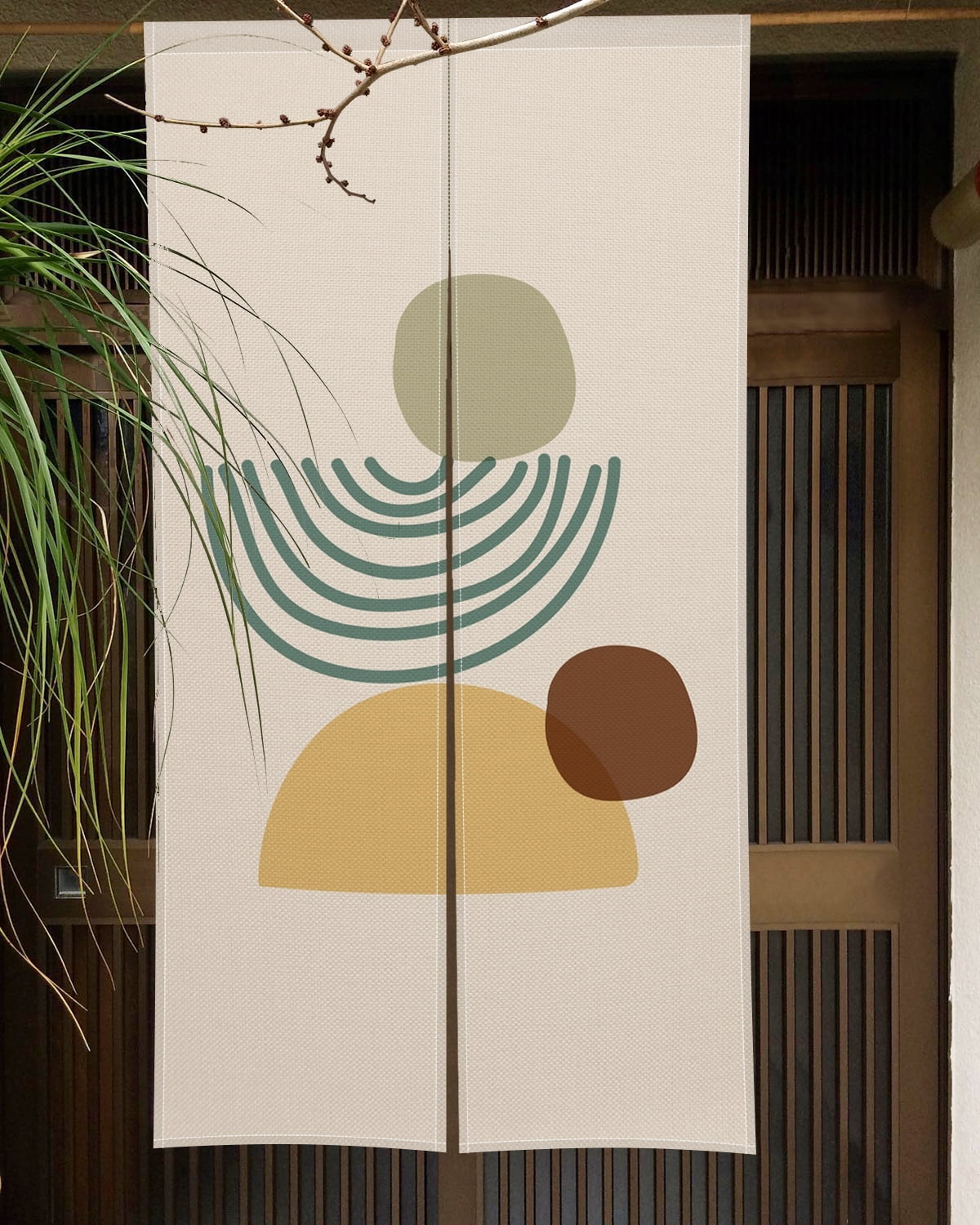 Japanese Door Curtain Geometric Plant Pattern Minimalist Noren Style ...