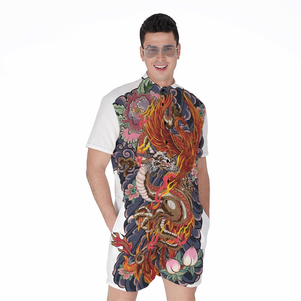 Japanese Dragon And Phoenix Tattoo Short Sleeve Men'S Rompers, Dragons ...