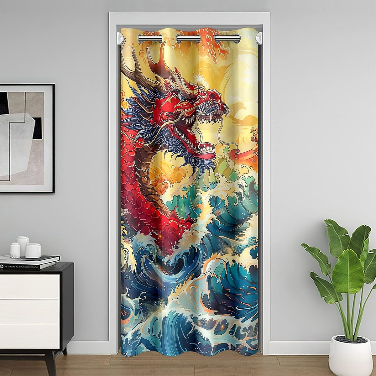 Japanese Dragon Door Curtain for Doorway Privacy,The Great Wave ...