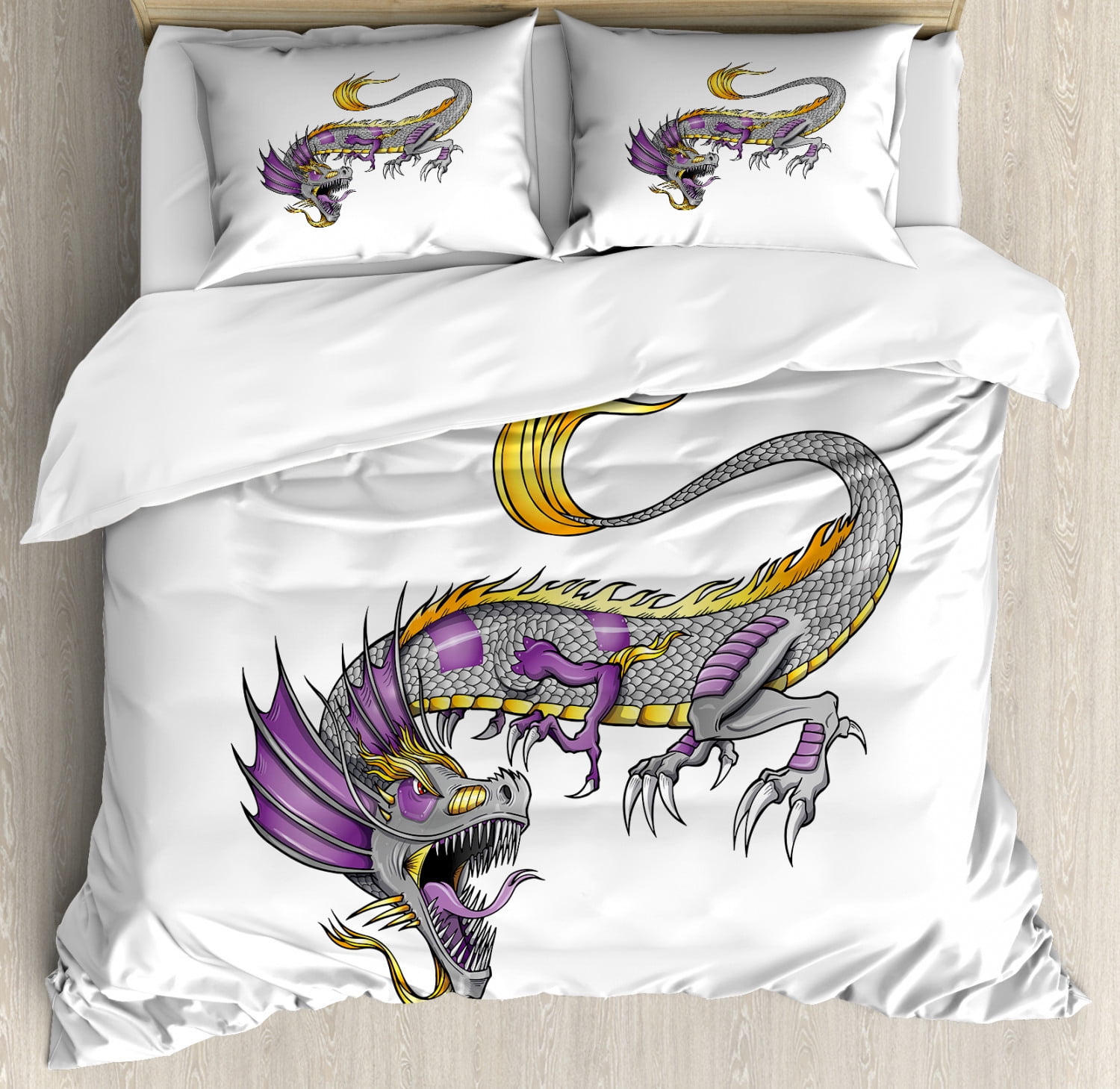 Japanese Dragon Duvet Cover Set Queen Size, Ethnic Far Eastern Beast ...
