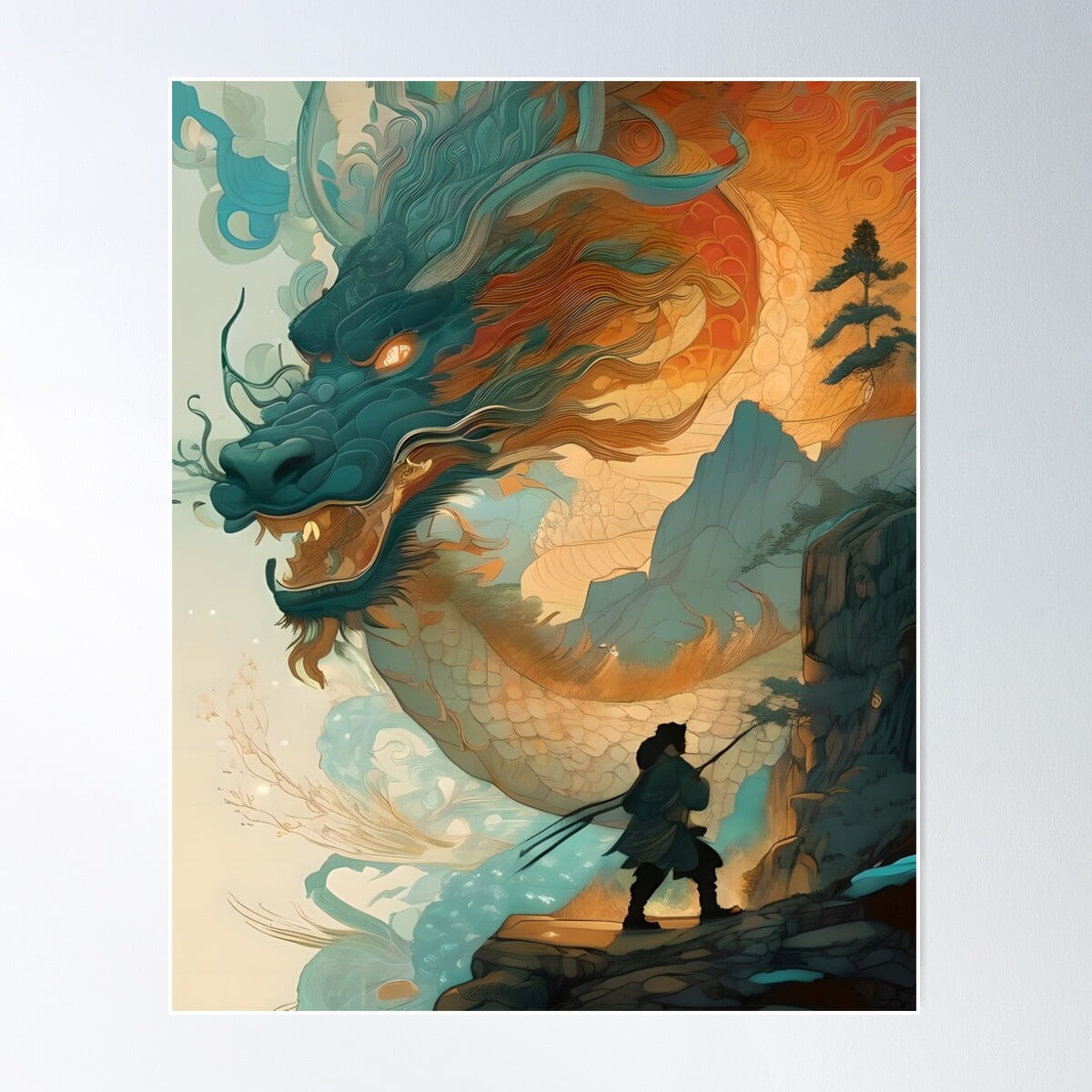 Japanese Dragon Poster Wall Art, Modern Wall Decor For Living Room ...