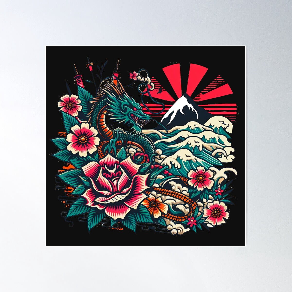 Japanese Dragon Poster Wall Art, Modern Wall Decor For Living Room ...